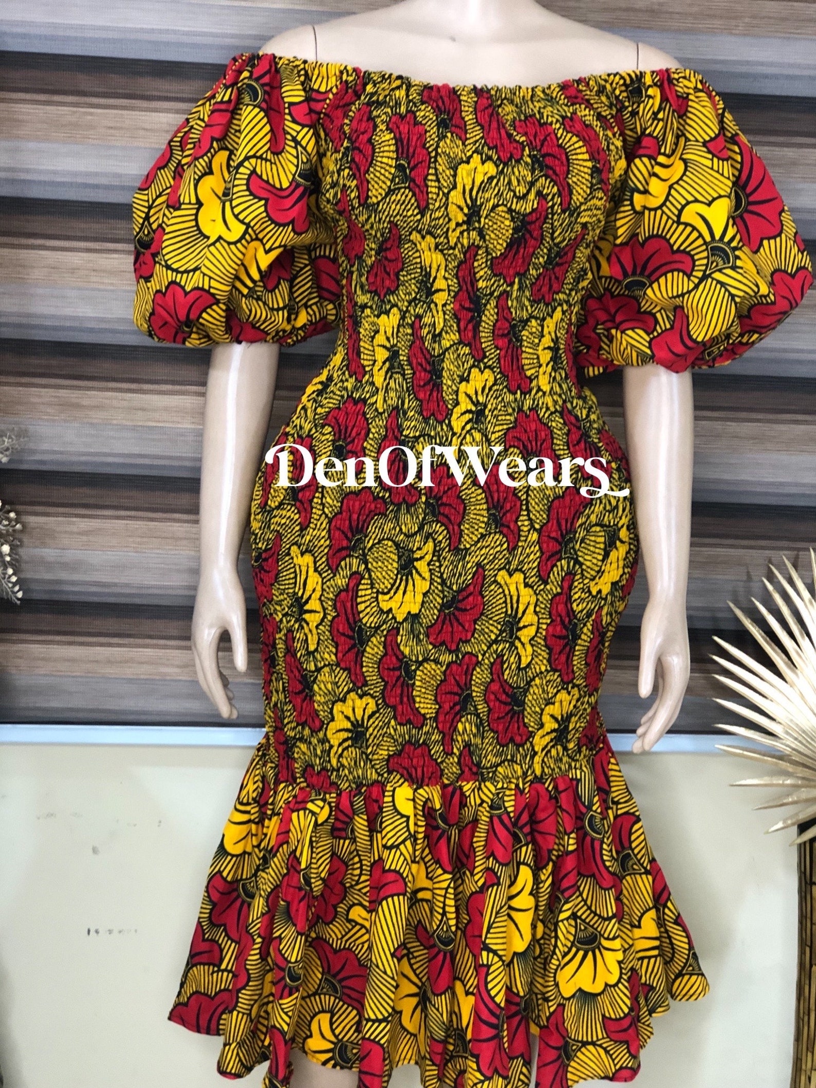 Smocked Ankara Dress. Ankara Elastic Dress. Yellow African Dress ...
