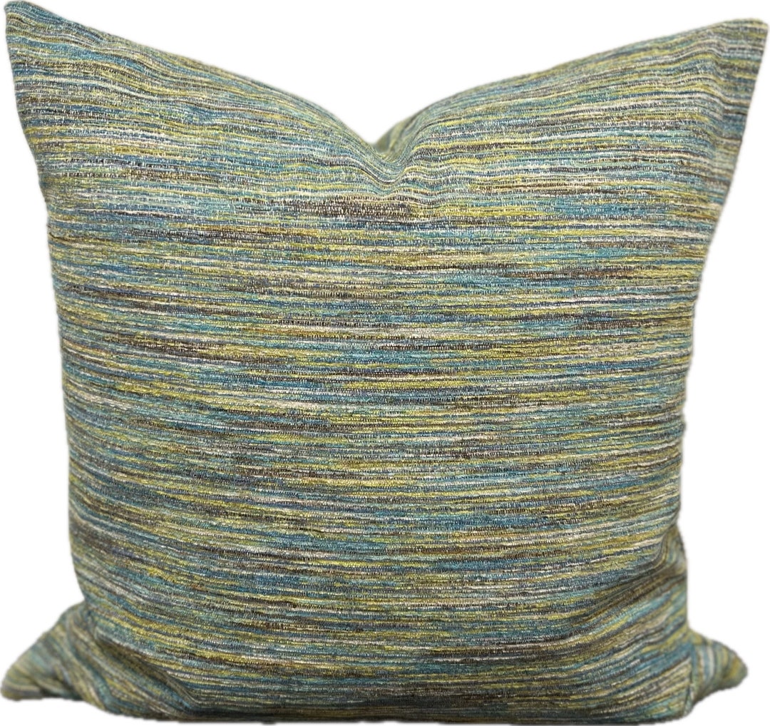 Teal Stripe Chenille Multicolor Pillow Cover - Etsy