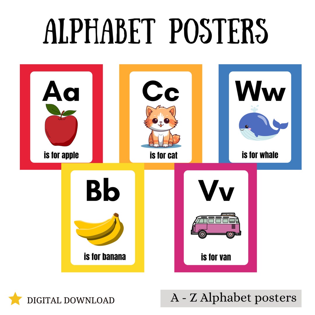 Educational A-Z Alphabet Digital Download Posters, Nursery Decor ...