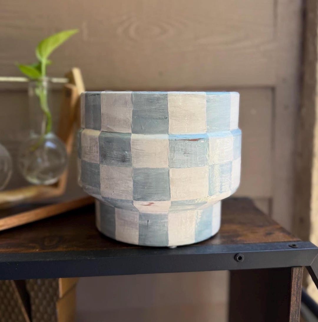 Rustic Checkered Plant Pot - Etsy