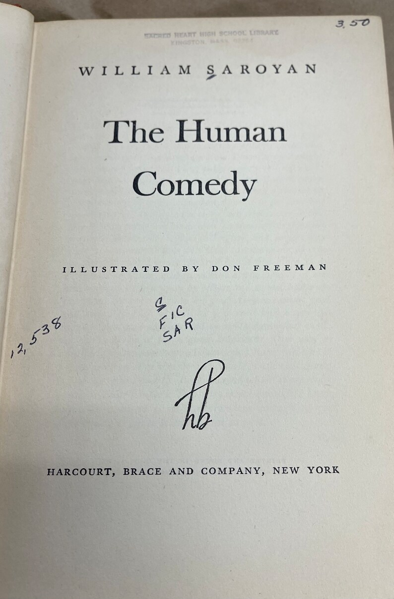 The Human Comedy by William Saroyan 1943 - Etsy