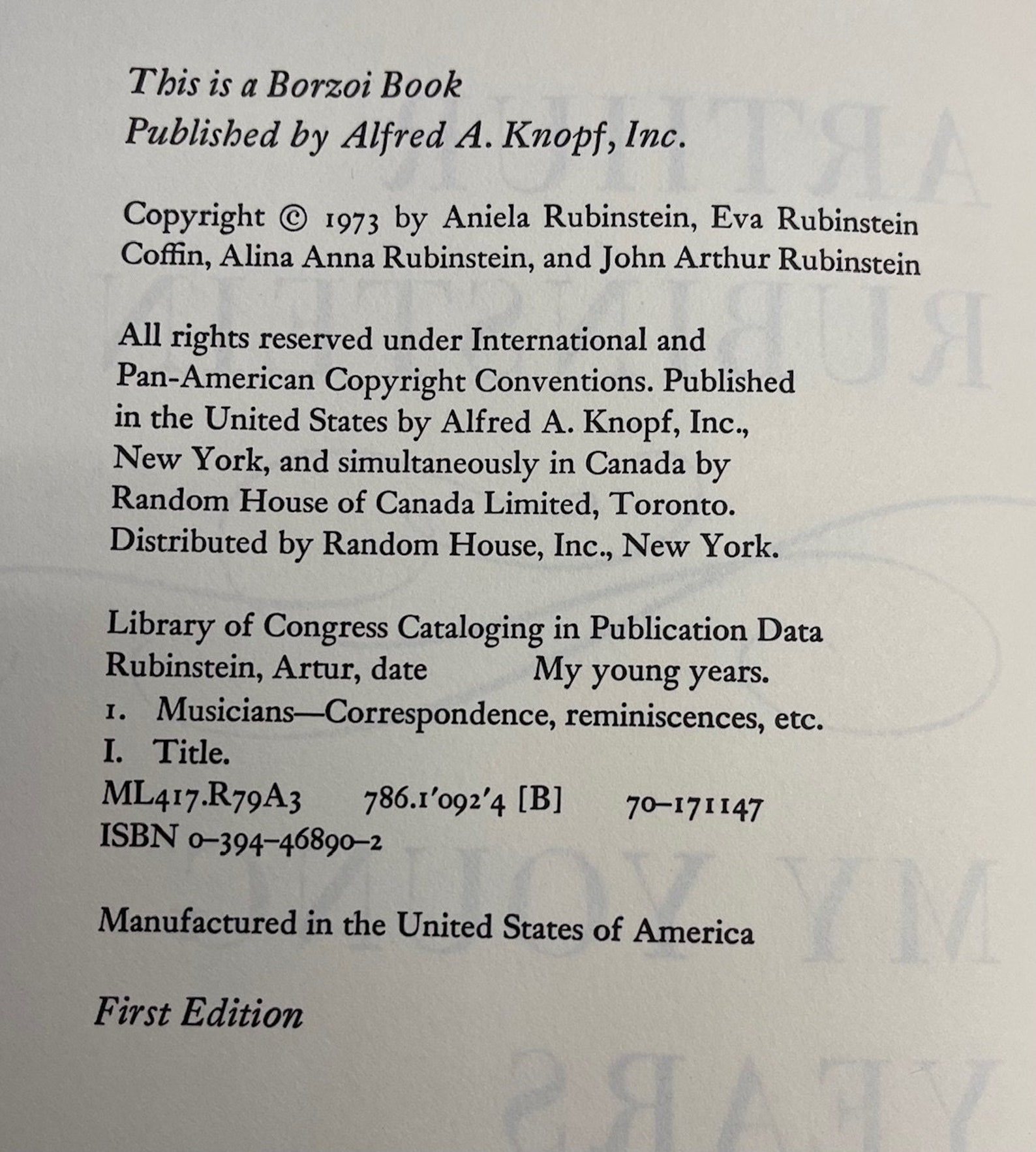 Arthur Rubinstein My Young Years 1973 - Etsy