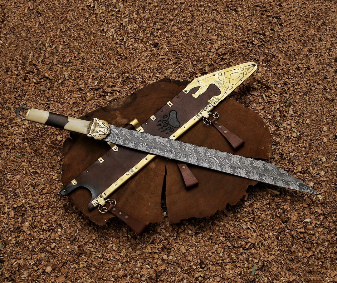 Viking Damascus Seax: Norse Warrior Knife With Brass Bear Bolster - Etsy