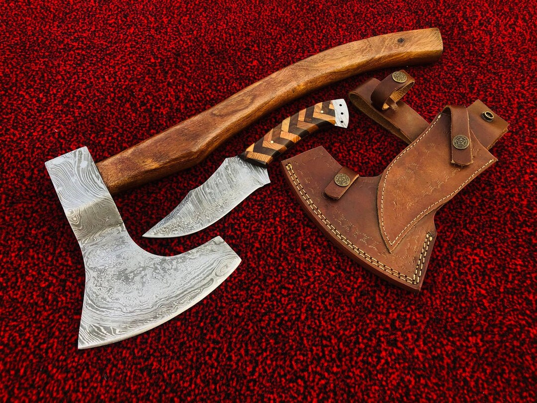 Damascus Axe , Fist Axe , Custom Hand Made Damascus Steel Axe , Leather ...