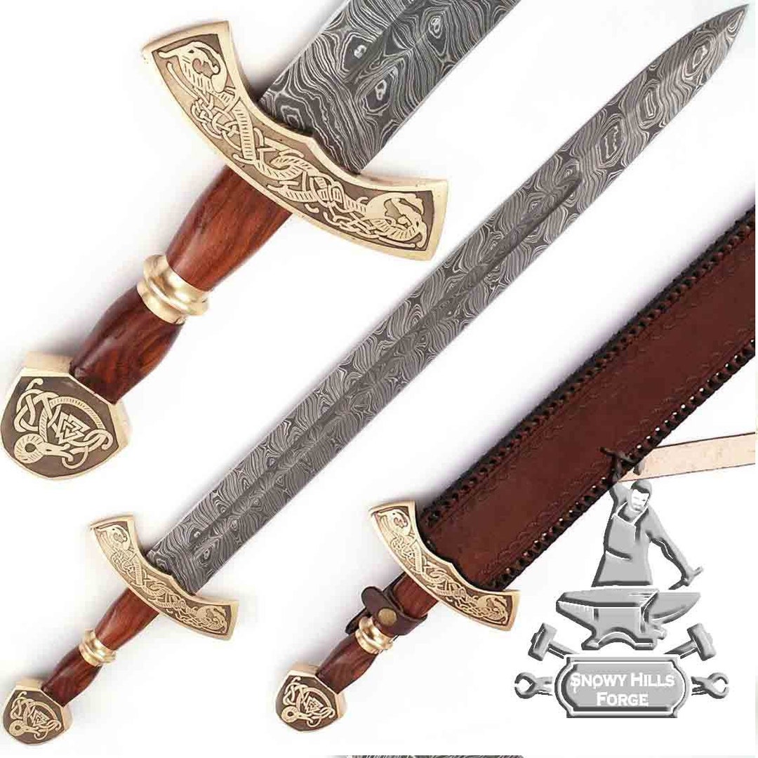 Valknut Guardian – Hand-forged Damascus Viking Sword With Brass ...