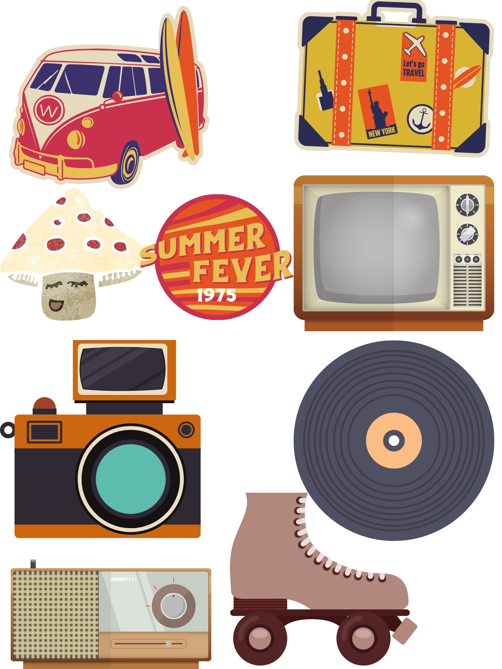 1970's Printable Photo Booth Props, 70's Nostalgia Stickers, 70's Theme ...