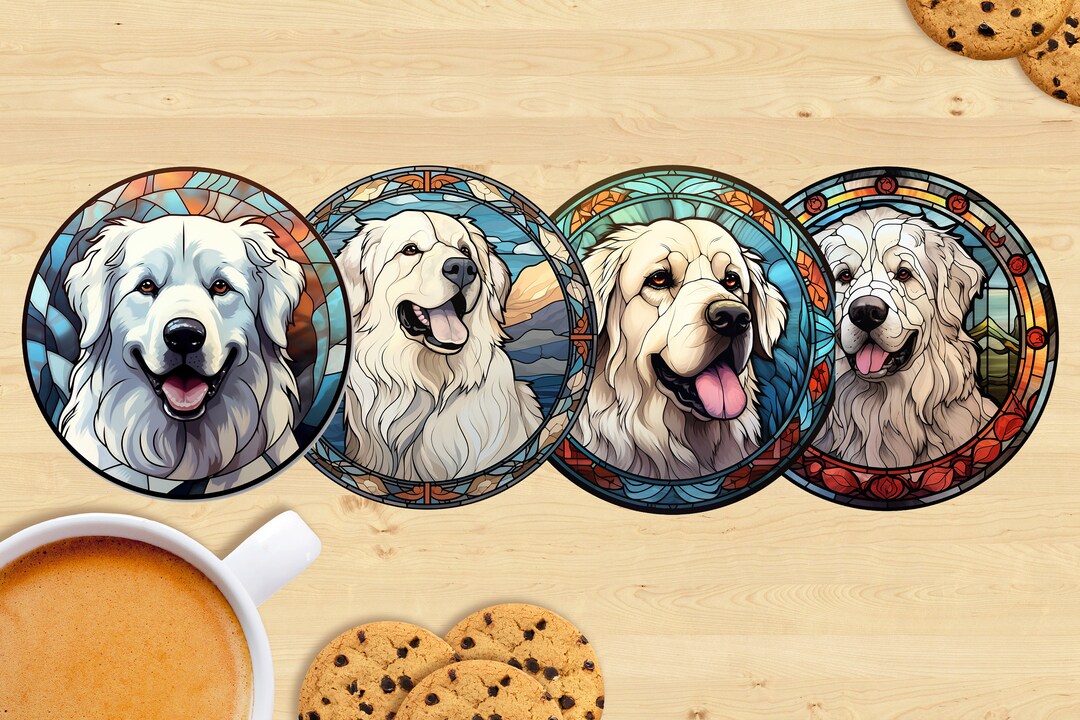 Great Pyrenees Dog Coaster, Stained Glass Style Sublimation Printed ...