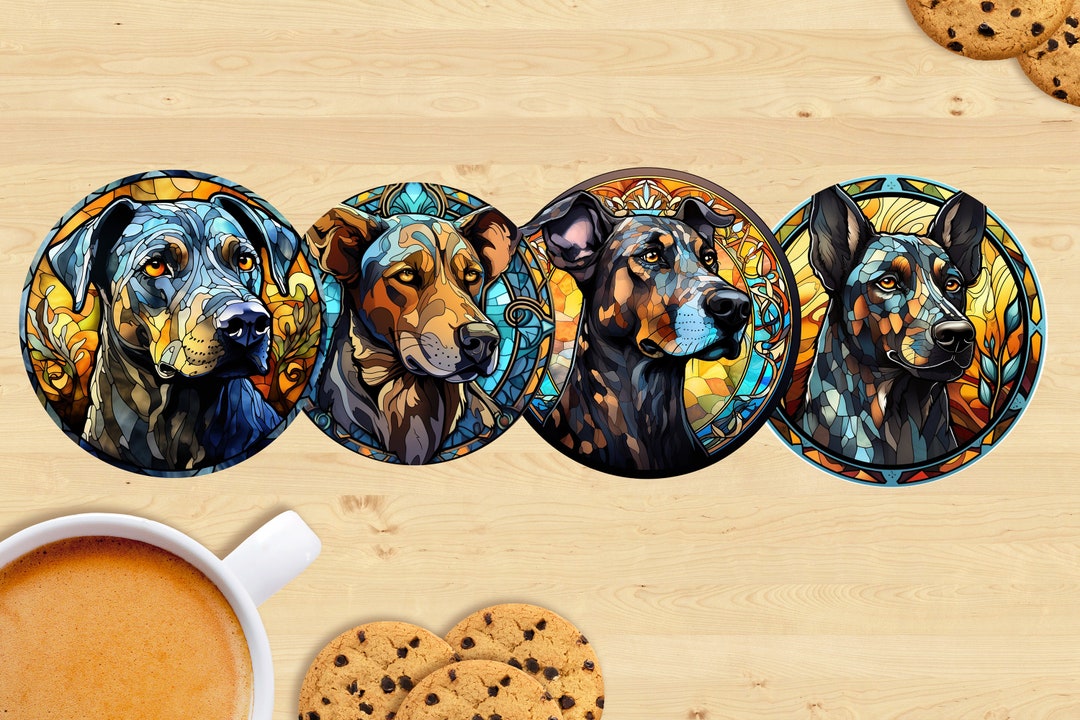 Catahoula Leopard Dog Coaster, Stained Glass Style Sublimation Printed ...