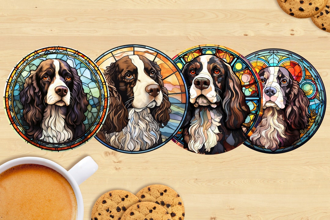 English Springer Spaniel Coaster, Stained Glass Style Sublimation ...