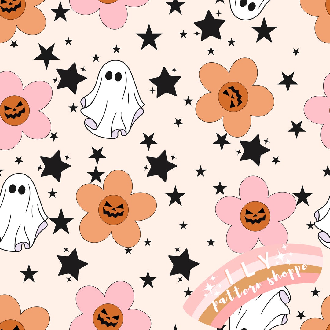 Pumpkin Flower Scary Cute Seamless File, Fabric Seamless Design File ...