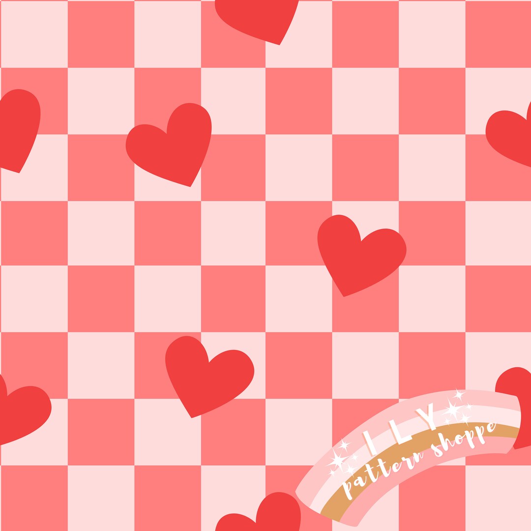 Red Checkered Hearts Seamless File, Fabric Seamless Design File. Retro ...