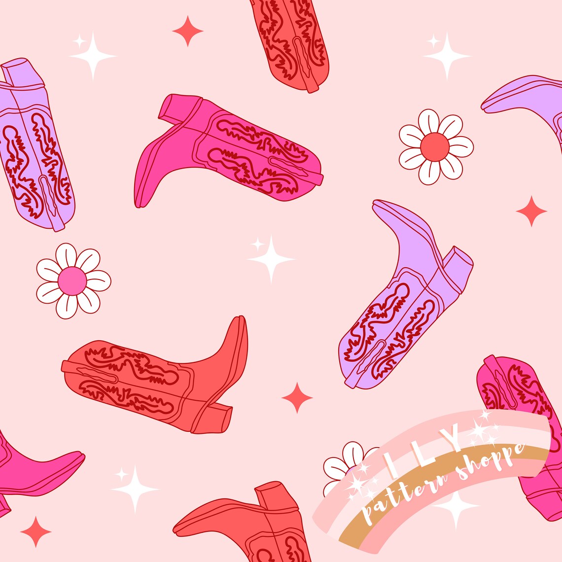 Cowboy Boots Pink Seamless File, Fabric Seamless Design File. Retro V ...