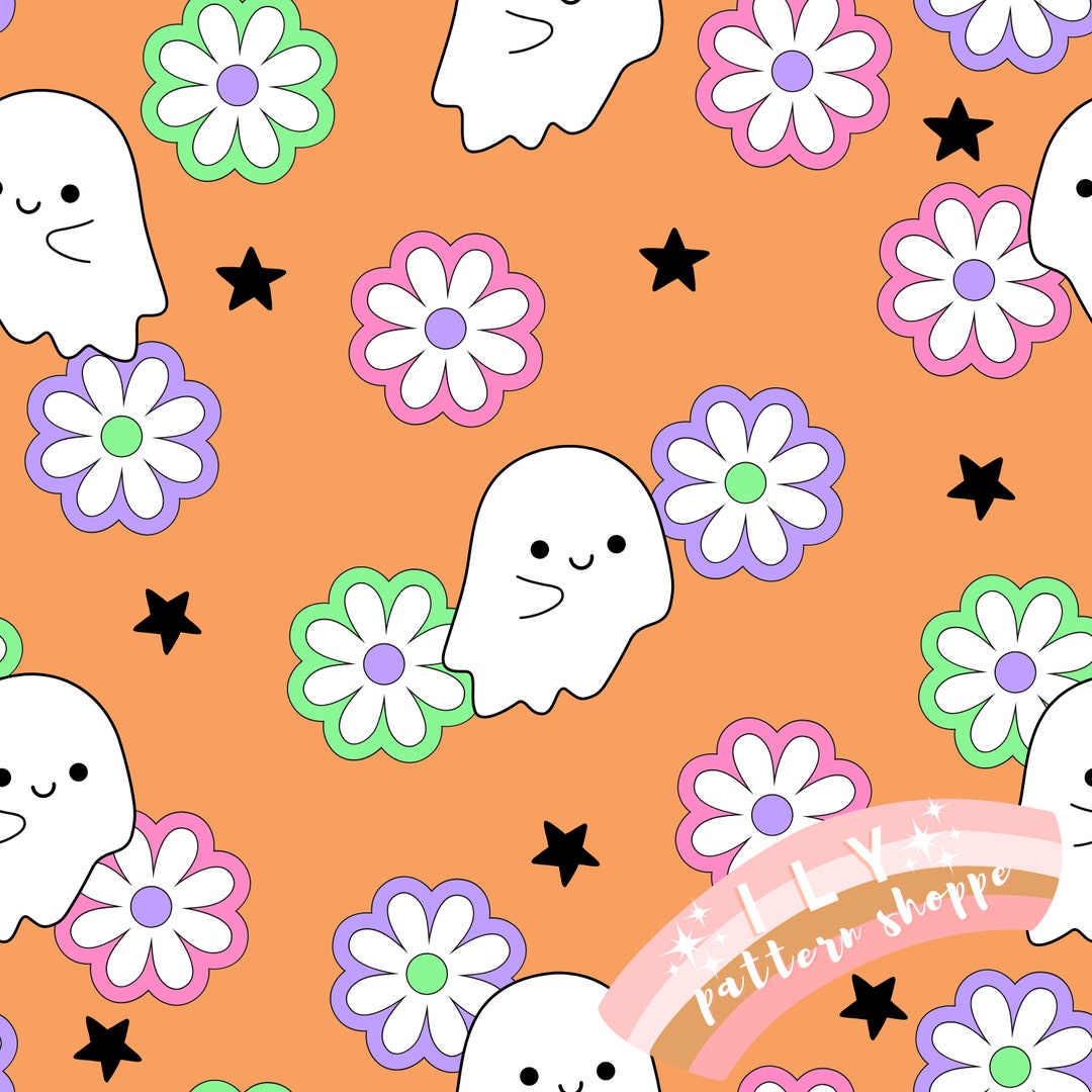 Halloween Ghost Flower Fabric Seamless Fabric File, Digital Fabric ...