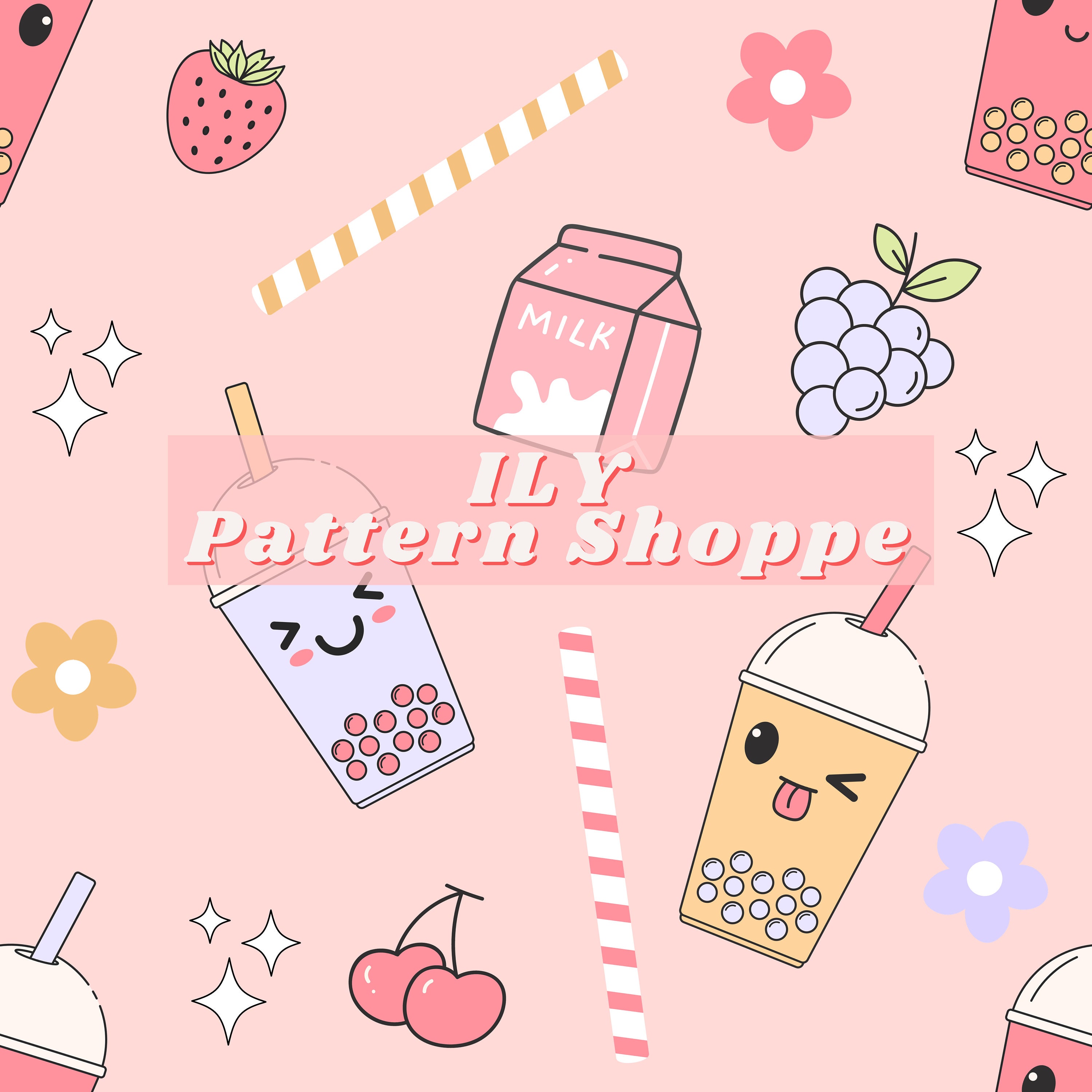 Boba Tea Seamless File, Fabric Seamless Design File. Retro Fabric, Food ...