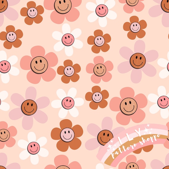 Smiley Face Daisy Retro Seamless File Fabric Seamless Design - Etsy
