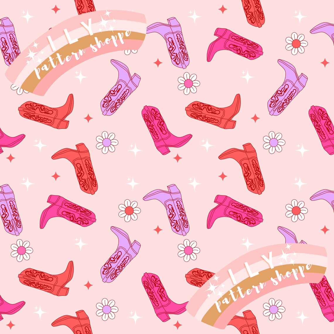 Cowboy Boots Pink Seamless File, Fabric Seamless Design File. Retro V ...