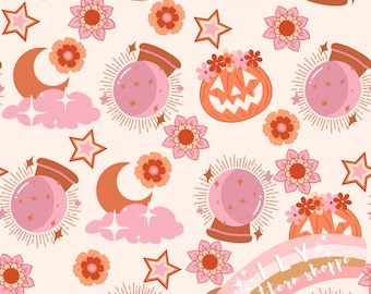 Floral Ghost Cute Seamless File, Fabric Seamless Design File. Halloween ...