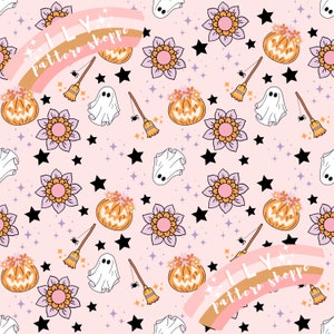 Halloween Pumpkin Flowers Seamless Fabric File, Digital Fabric Seamless ...