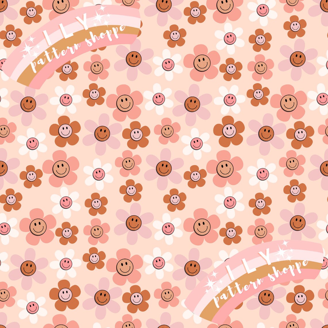 Smiley Face Daisy Retro Seamless File, Fabric Seamless Design File ...