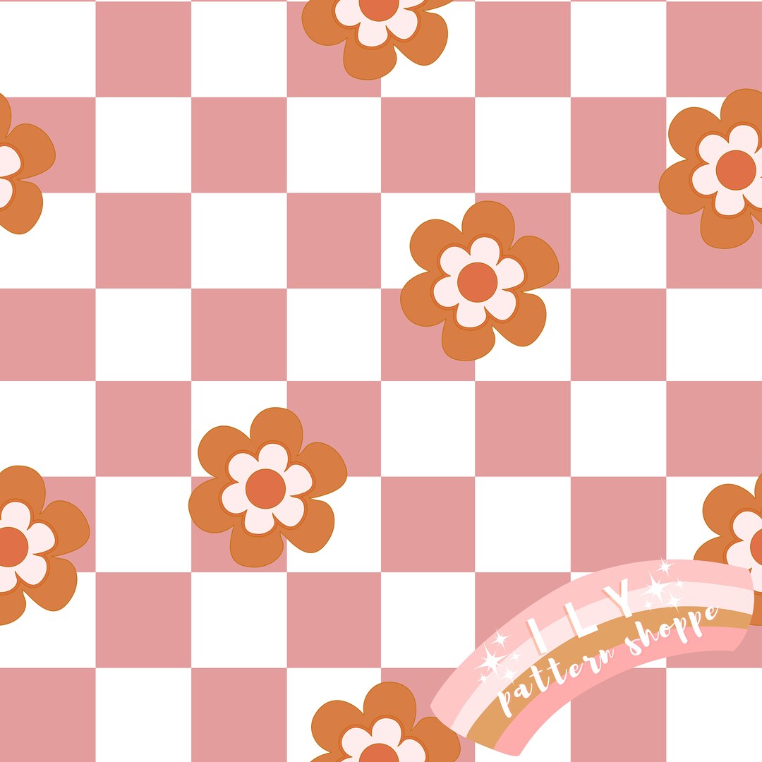 Daisy Checkered Pink Retro Seamless File, Fabric Seamless Design File ...