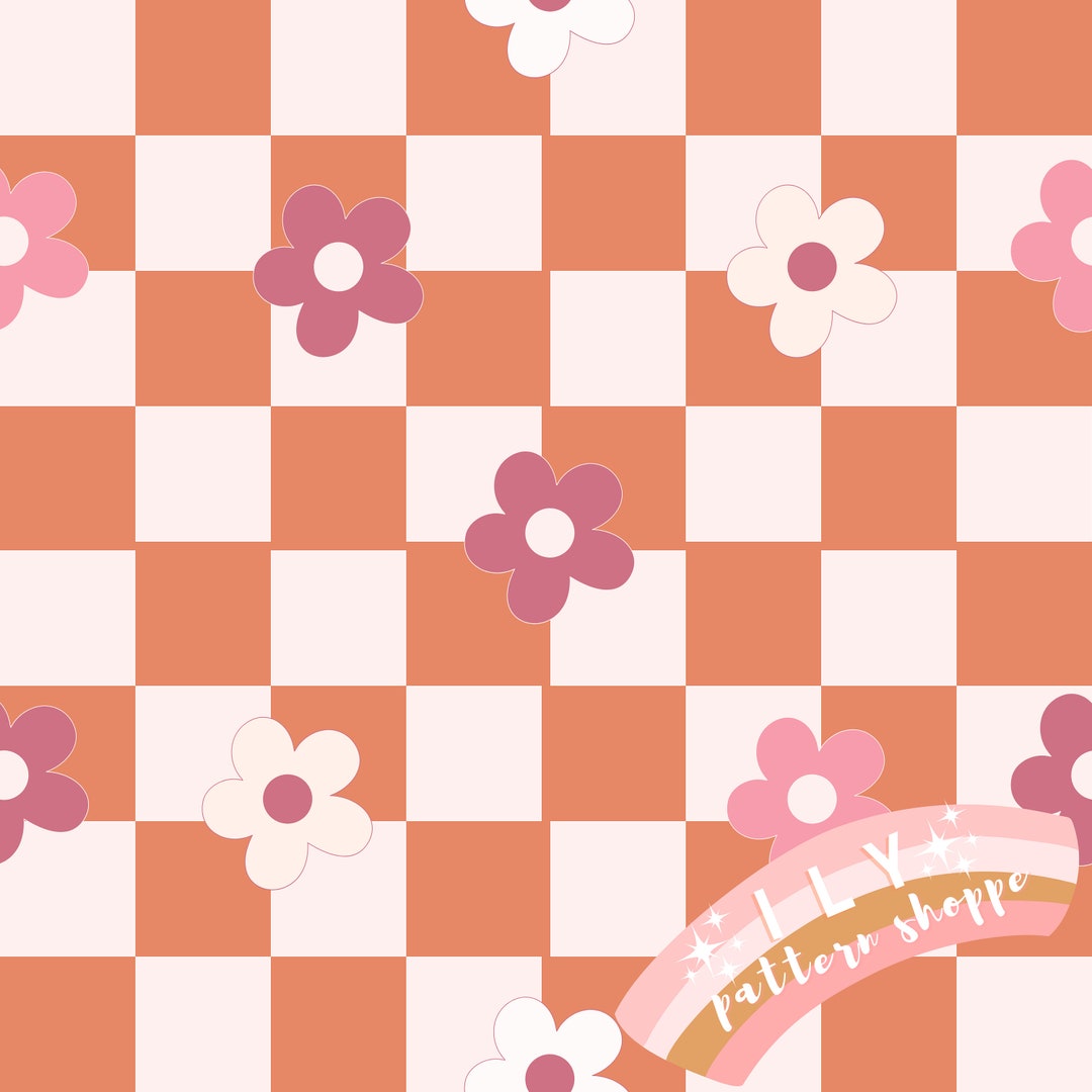 Orange Checkered Flowers Seamless File, Fabric Seamless Design File ...