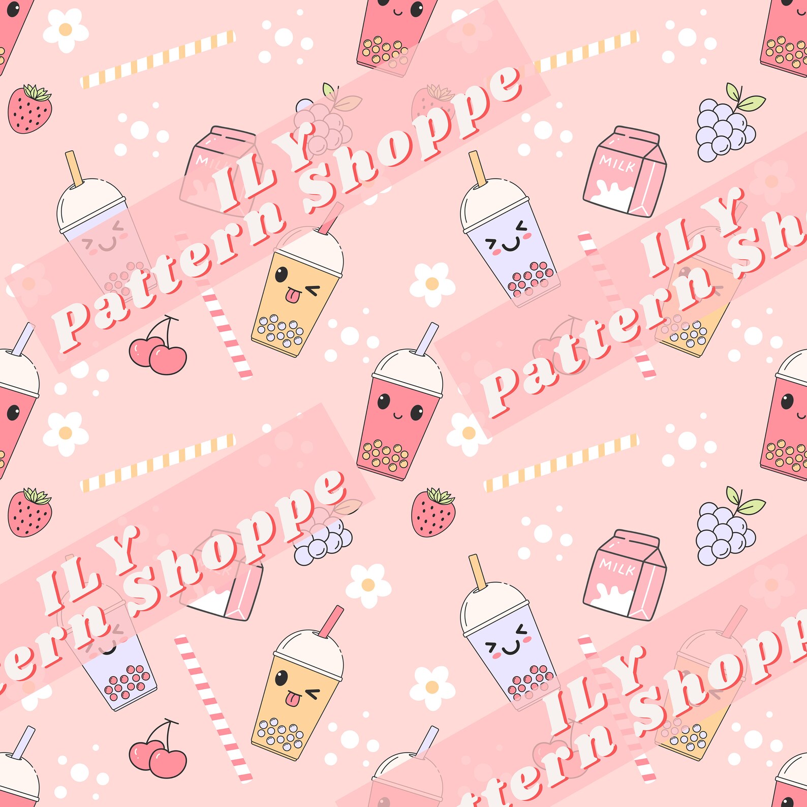 Boba Tea Seamless File, Fabric Seamless Design File. Retro Fabric, Food ...