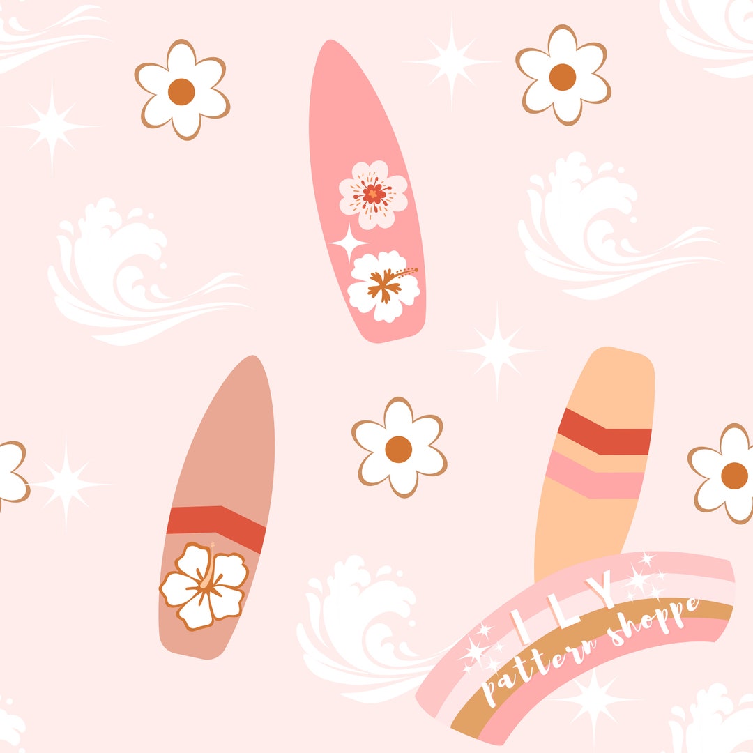 Retro Daisy Summer Surfboard Seamless File, Fabric Seamless Design File ...