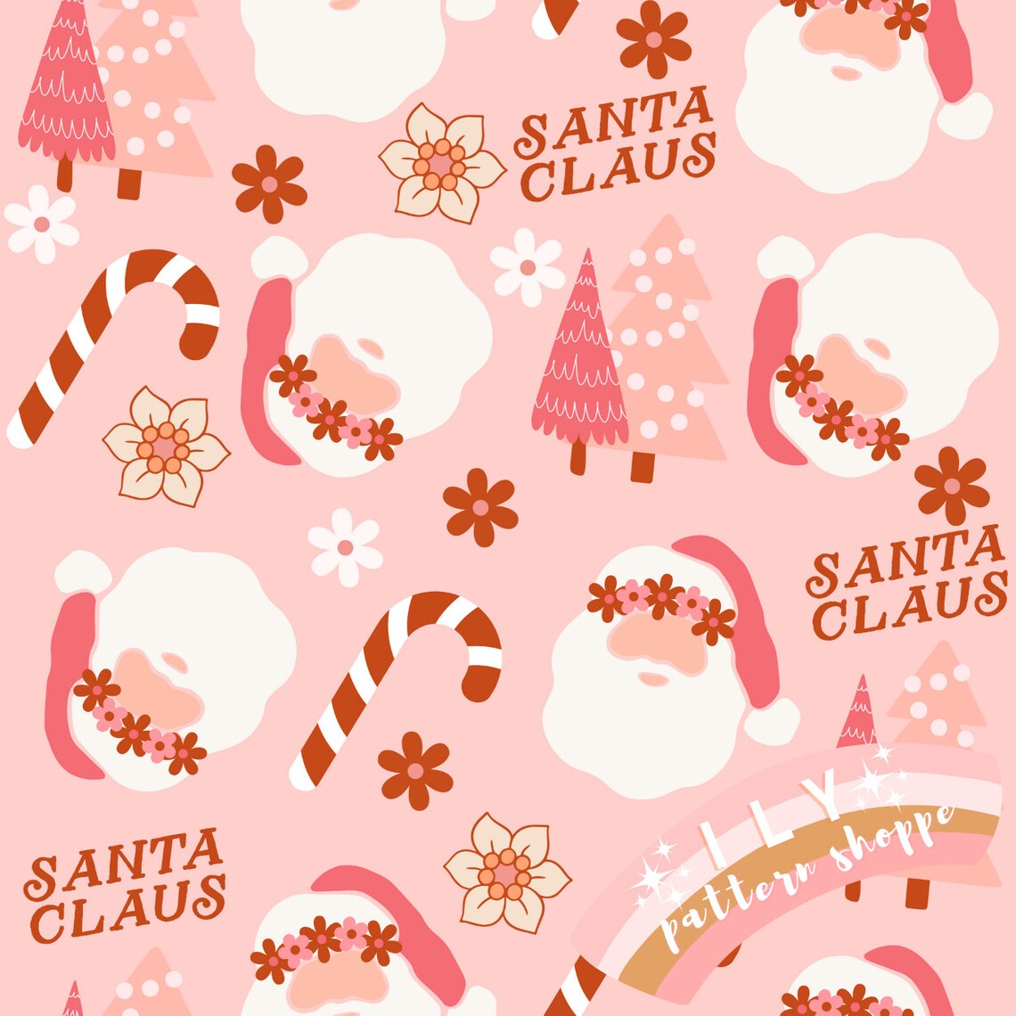 Boho Santa Claus Pink Christmas Seamless File Fabric Seamless - Etsy
