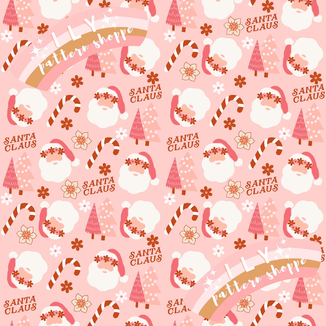 Boho Santa Claus Pink Christmas Seamless File Fabric Seamless - Etsy