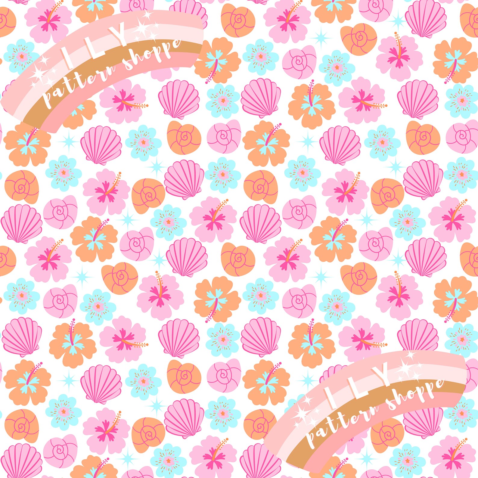 Neon Seashell Beach Seamless File, Beach Fabric, Seashell Fabric ...