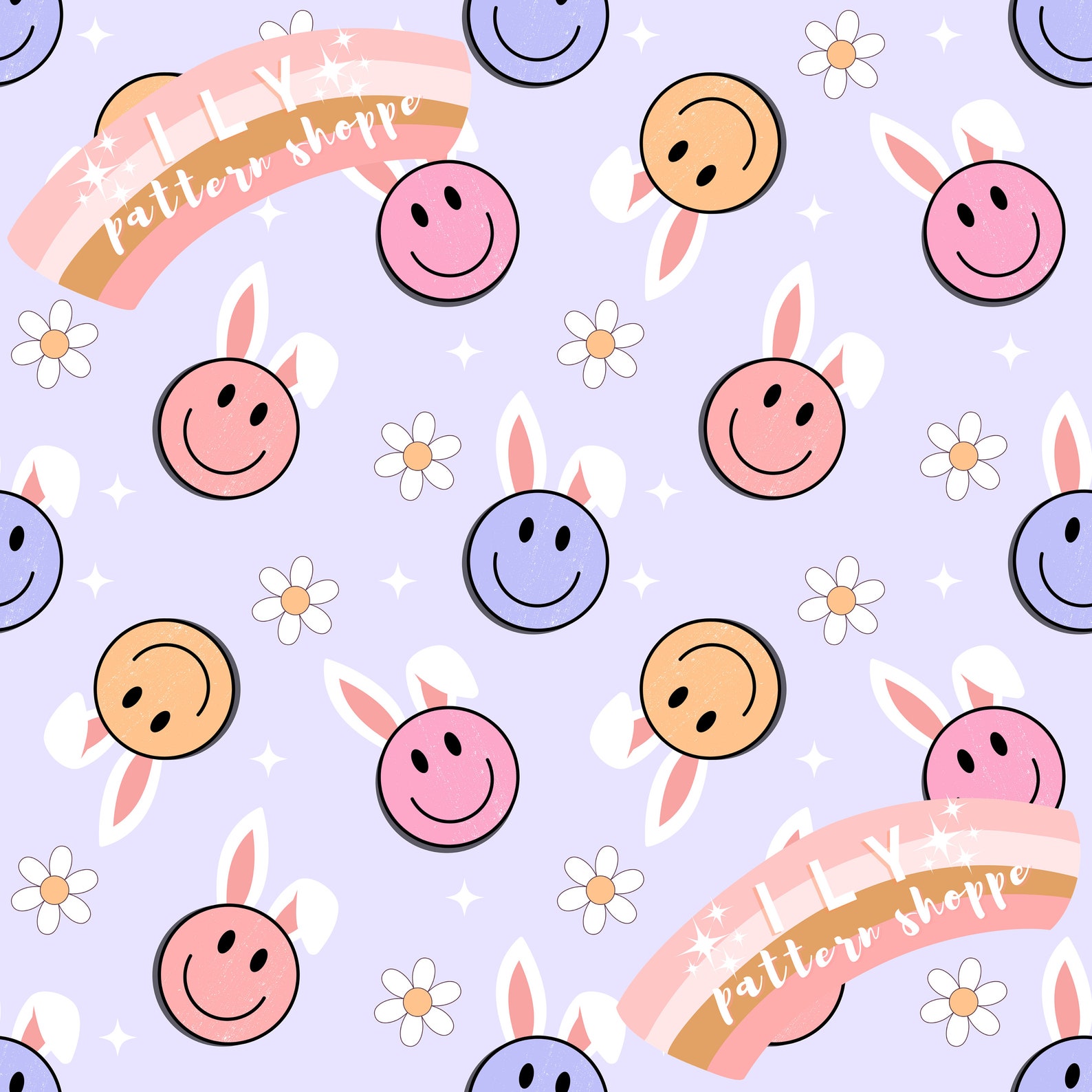 Smiley Face Bunny Seamless File, Fabric Seamless Design File. Spring ...