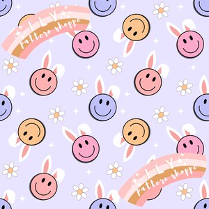 Smiley Face Bunny Seamless File, Fabric Seamless Design File. Spring ...