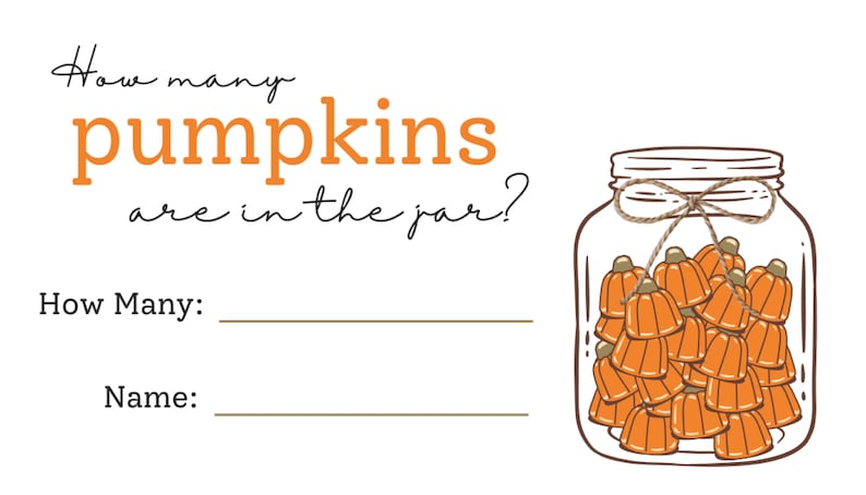 How Many Pumpkins Are in the Jar? - Fall Baby Shower Game - Little ...