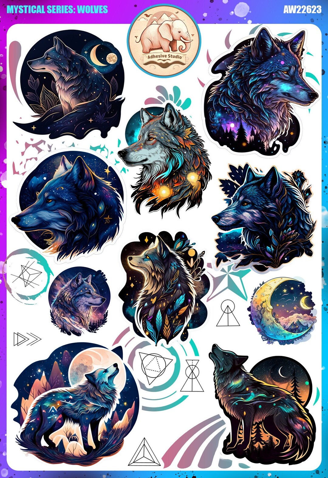 Mystic Wolves Sticker Sheet Magical Wolf - Etsy