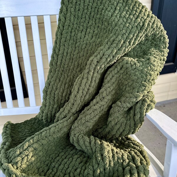 Army Green Chunky Knit Throw Blanket - Etsy