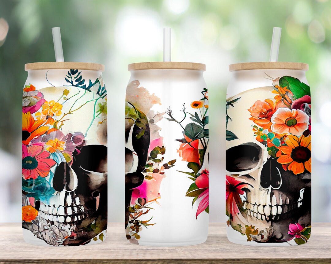 Gothic Skull Frosted Glass Tumbler, Goth Iced Coffee Cup, Gothic ...