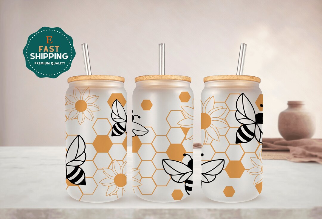 Floral Bee Glass Coffee Cup for Women, Floral Bee Glass Cup, Bee Glass ...