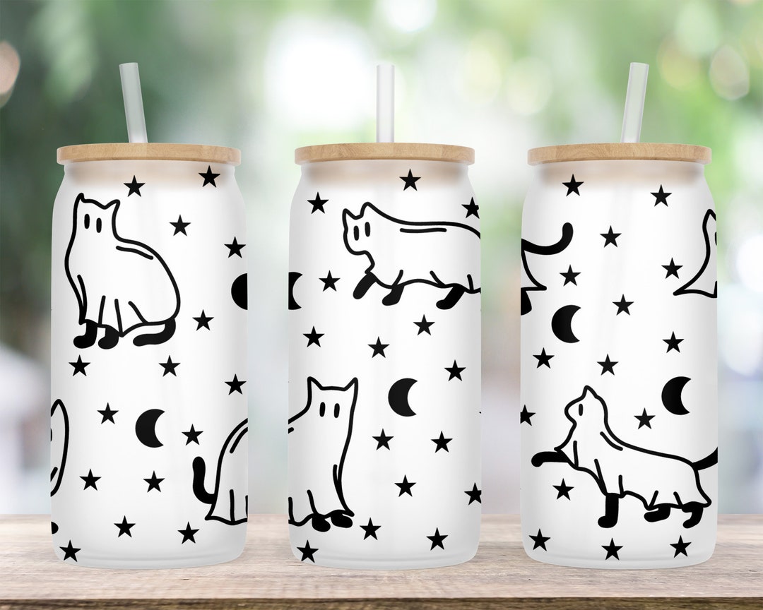 Ghost Cat Glass Tumbler, Cute Halloween Ghosts Coffee Cup, Halloween ...