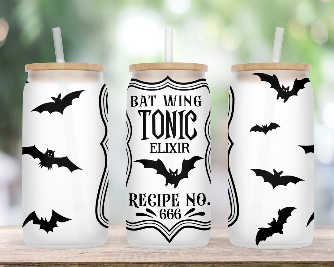 Bat Wing Tonic Glass Tumbler, Halloween 16oz Libbey Glass Can, Bats ...