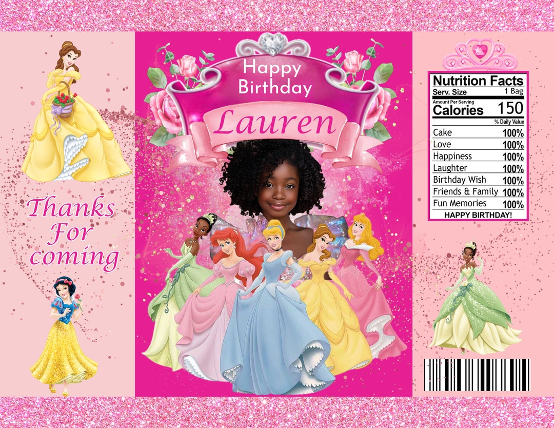 Princess Party Package Chip Bags Candy Bar Caprisun Water Bottle Custom ...