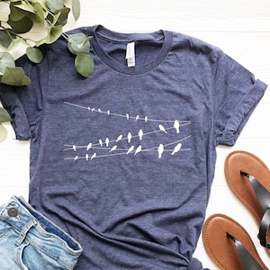 Birds T-shirt, Birds on a Wire Shirt, Graphic Womens Shirt, Graphic ...