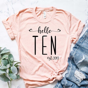 Hello Ten Shirt, 10th Birthday Shirt, Ten Shirt, 10th Birthday Gift ...