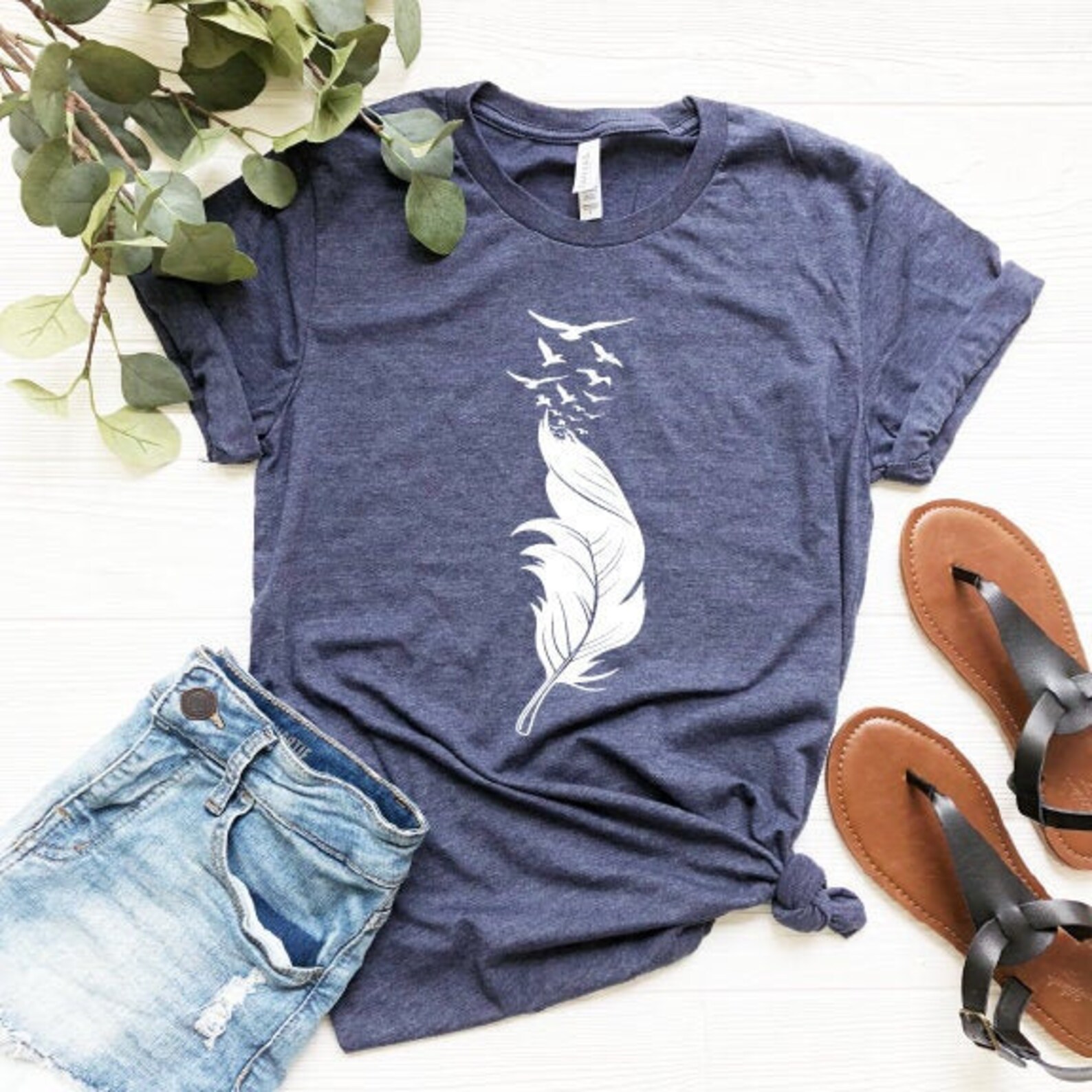 Feather Birds Shirt Graphic Tee Feather Unisex Tshirt Women | Etsy