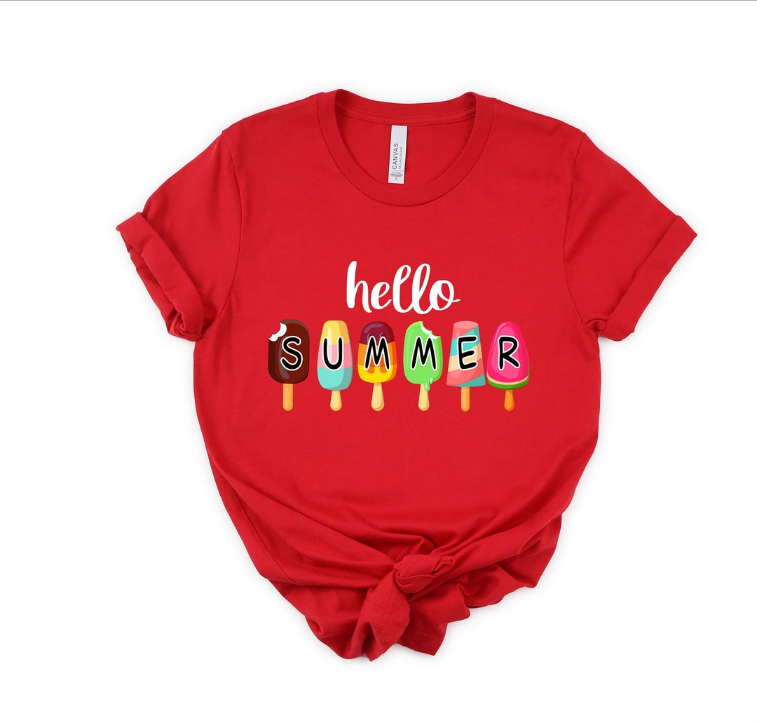 Hello Summer Shirt, Popsicle Written Summer Welcome Outfit, Colorful ...