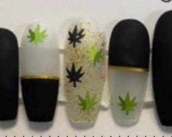 Pot Leaf French Press on Nails | Etsy