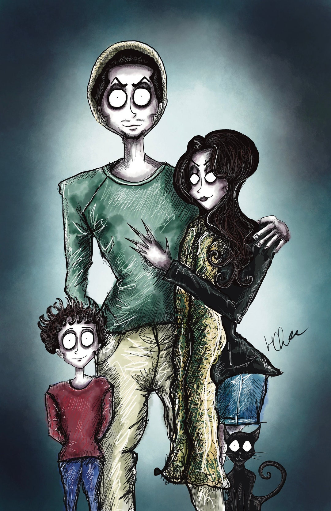 Custom Portraits in Tim Burton Style | Gothic Drawings for Weddings ...