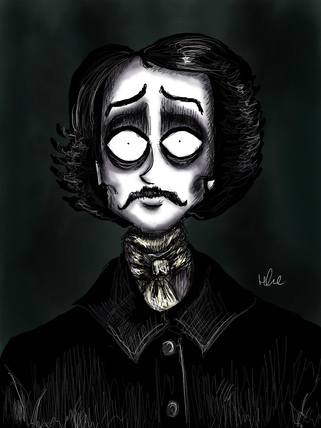 Edgar Allen Poe Tim Burton Gothic Style Portrait Drawing - Etsy
