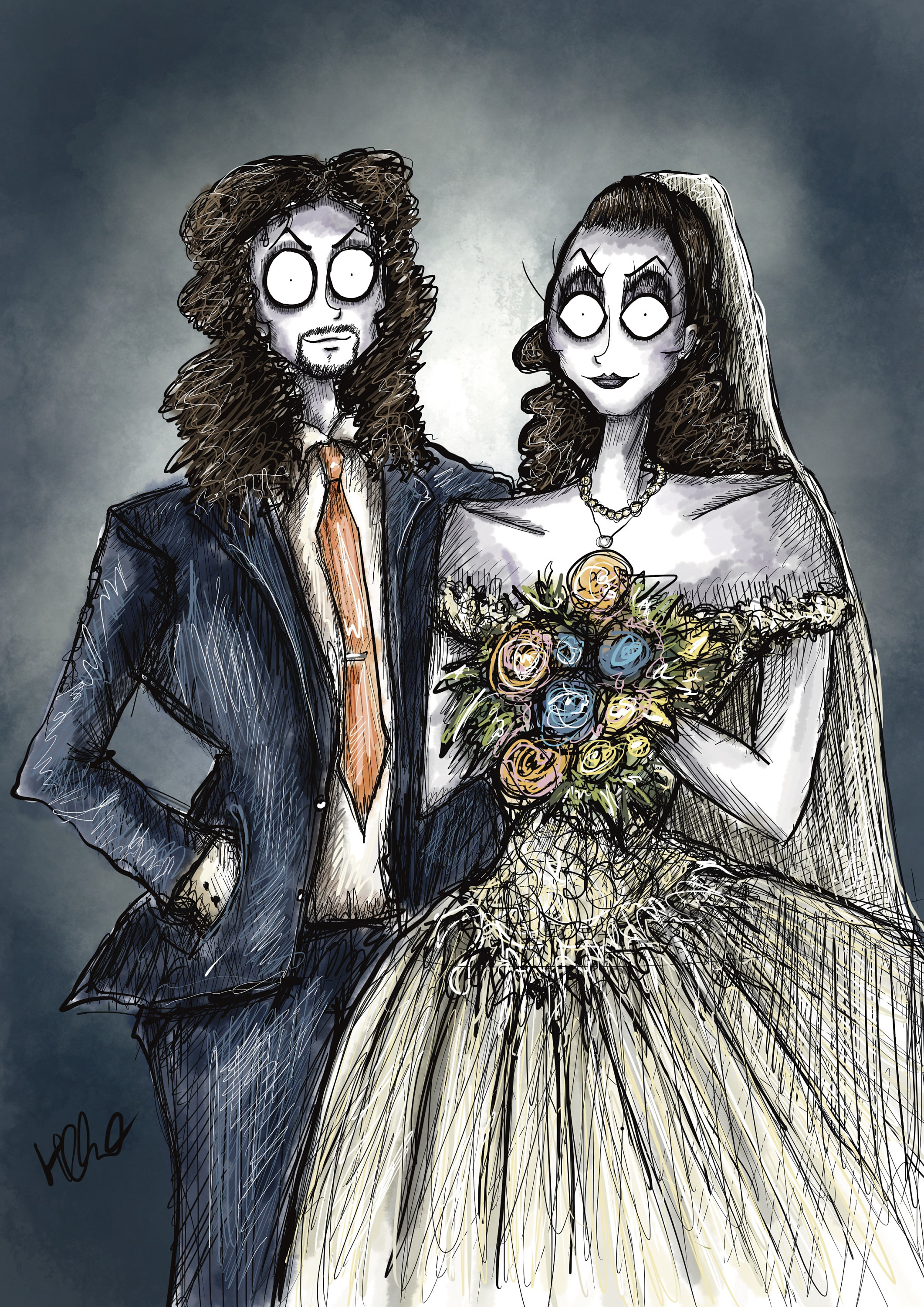 Custom Portraits in Tim Burton Style | Gothic Drawings for Weddings ...