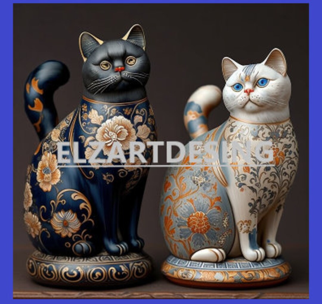 Cat and Cat, Cat Statues.. Digital. Use for Wall Art in the Office or ...