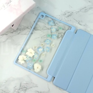 Pressed Light Blue Flower Tablet Case for Samsung Tab S10 S9 S8 Ultra ...